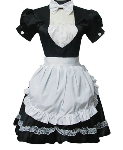 Black Short Sleeves Lace Cotton Cosplay Maid Costume