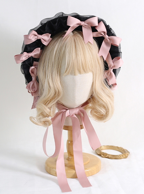 Black Lace Yarn Mesh Flounce Cute Detachable Bow-Knot Frenulum Sweet ...