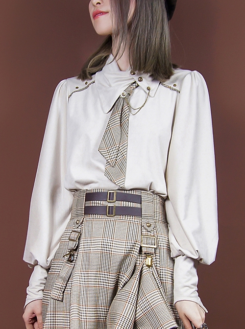 Solid Color Asymmetrical High Slanted Neckline Design Lantern Sleeves ...