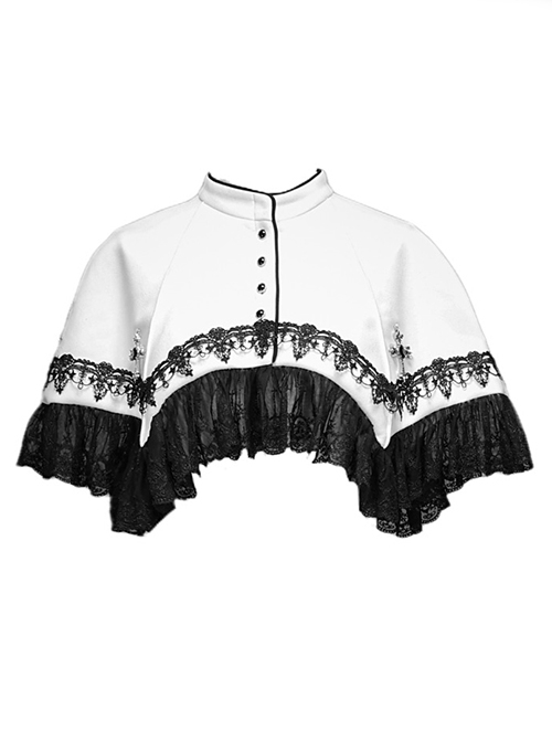 High Neck Black Gem Crucifix Decoration Ruffled Lace Simple Halloween ...