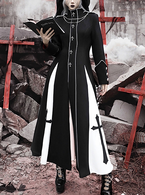 Gothic Turtleneck Halloween Black Crucifix Nun Style Detachable Metal ...