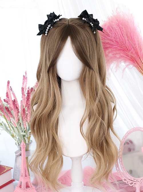 Light Brown Gradient Natural Eight Character Bangs Long Curly Hair ...