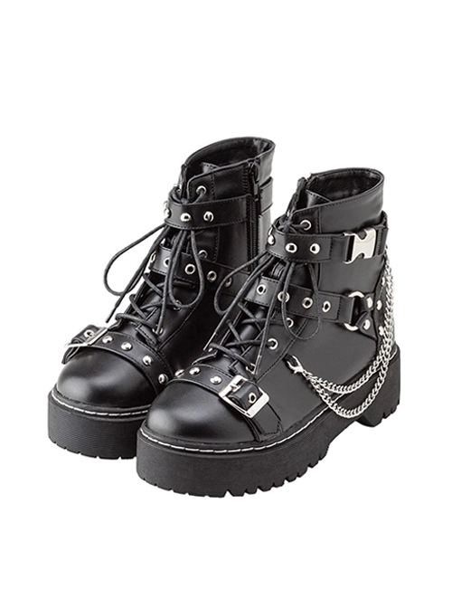 Punk Hasp Metal Chain Decoration Lace Up Platform Martin Boots Punk ...