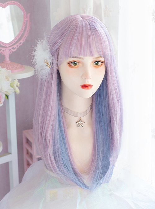 Purple Aqua Blue Hanging Ear Dye Cool Two-Dimensional Girl Long ...