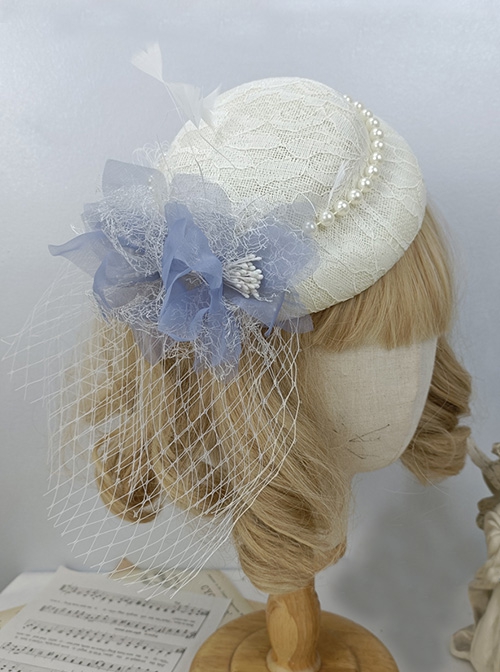 French Elegant Multicolor Lace Feather Mesh Small Top Hat Classic ...