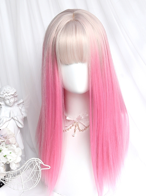 Ice Strawberry Series Golden Pink Gradient Air Bangs Girl Cute Sweet ...