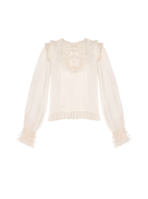 Apricot Translucent Chiffon Lace-Up Classic Lolita Long Sleeve Shirt