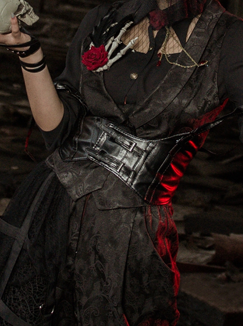 Ouji Fashion Retro Gothic Dark Style V Neck Design Dark Flower Pattern ...