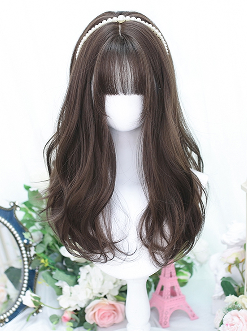 Daily Commute Gentle Fairy Style Cool Brown Fluffy Flat Bangs Long ...