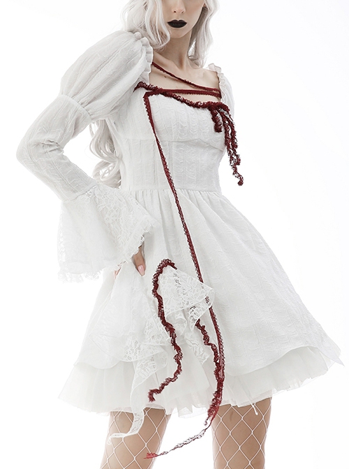 Gothic Style Red Lace Decorated Vampire Retro Palace Long Trumpet ...