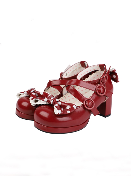 POP Candy Series Retro Doll Polka Dot Bowknot Cross Strap Sweet Lolita ...