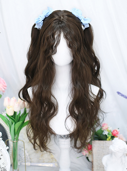 Daily Versatile Dark Brown Mid Split Sheep Curl Fluffy Long Hair Sweet ...