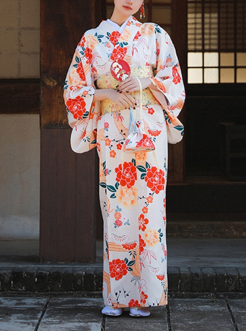 Japanese Cute Traditional Formal Gorgeous Large Red Flower Sakura Print ...