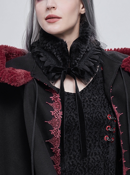 Gothic Style Soft Grain Plush With Detachable Lace Tie Black Velvet Scarf