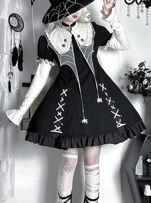Spider Witch Series Cobweb Doll Collar Cobweb Black High Waist Ruffle ...