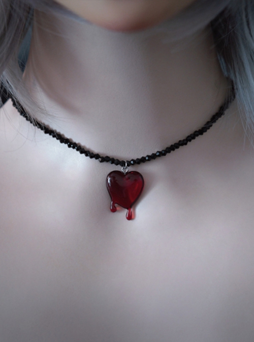 Dark Subculture Handmade Red Heart In Bleeding Pendant Beads Chain ...