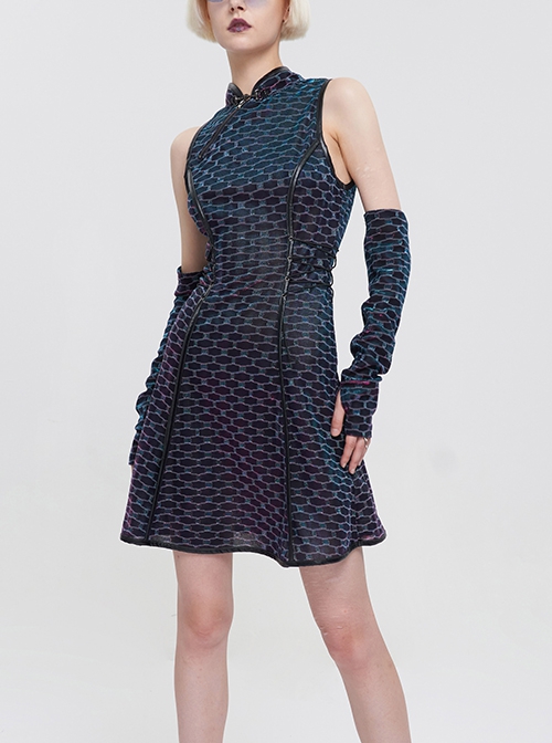 Punk Style Chinese Composite Elastic Cheongsam Mesh Black And Red ...
