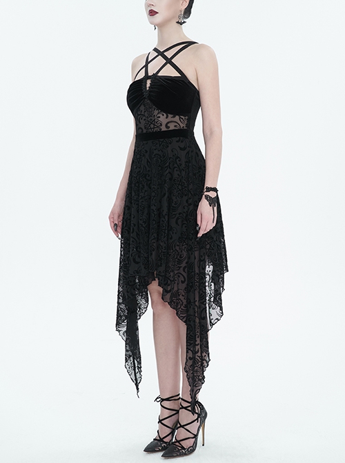 Gothic Style Sexy Micro Transparent Flocking Front Chest Five Pointed ...