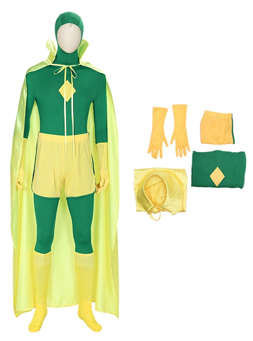 Wanda Vision Halloween Cosplay Vision Green Bodysuit Yellow Cloak ...