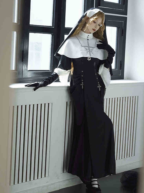 Halloween Cosplay Night Cross Temple Nun Dark Elegant Slim Gothic ...