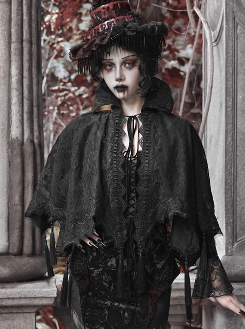 Scarlet Blood Peak Series Gothic Punk Black Lace Vampire Dracula Tassel ...