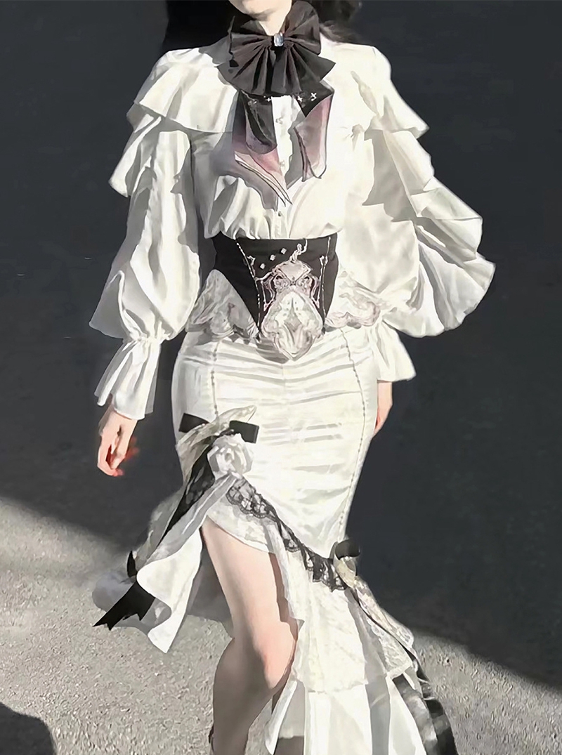 Ring Star Gate Series Ornate Gothic Lolita Royal White Elegant Ruffle ...