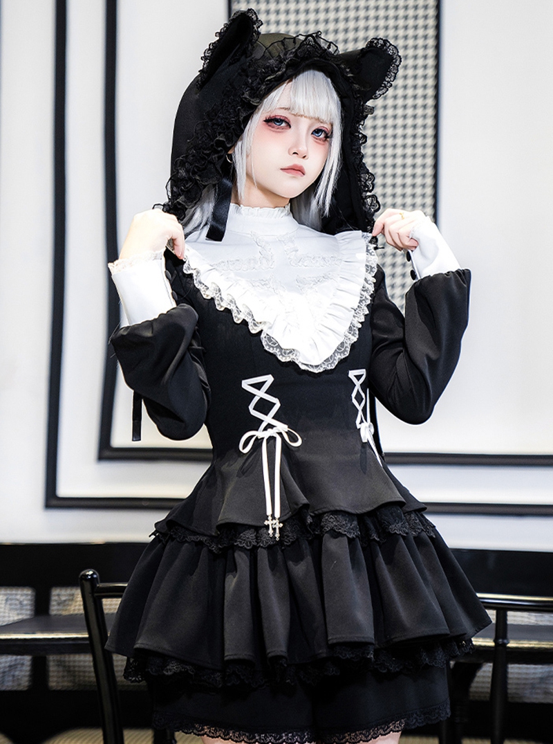 Doki Series Gothic Lolita Japanese Jirai Onna Ruffled Collar Strapped ...