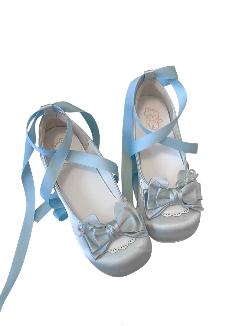 Ballet Meow Series Sweet Lolita Round Toe Bowknot Lace Satin Ribbon Mid ...