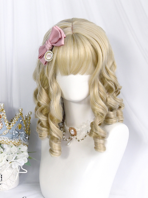Pearl Girl Series Golden Bangs Retro Roman Roll Short Curly Wig Classic ...