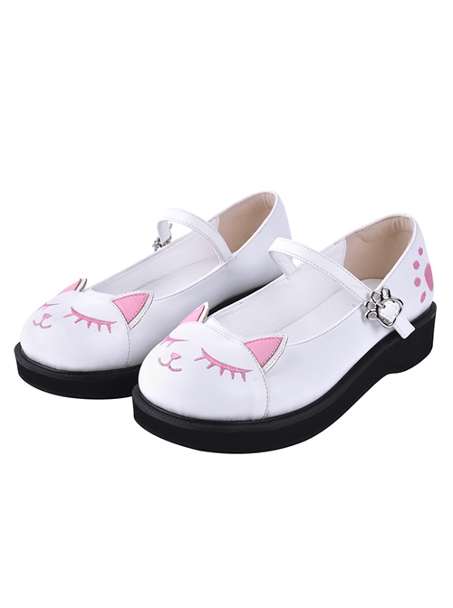 Lolita Round Head Cute Pink Cat Embroidery Metal Cat Claw Buckle ...