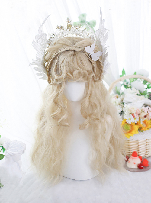 Solid Color Slightly Curly Medium-Long Hair Bangs Wig