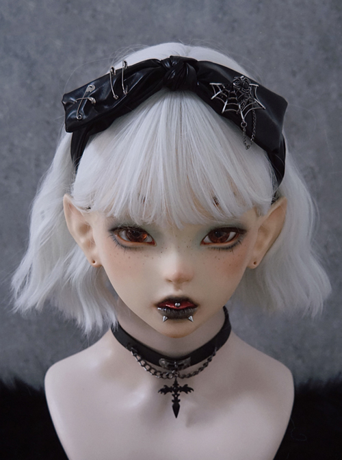 Dark Punk Style Leather Bow Knot Metal Spider Web Large Pin Decoration ...