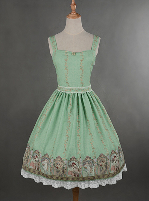 Green Simple Style Lace Hemline Dress